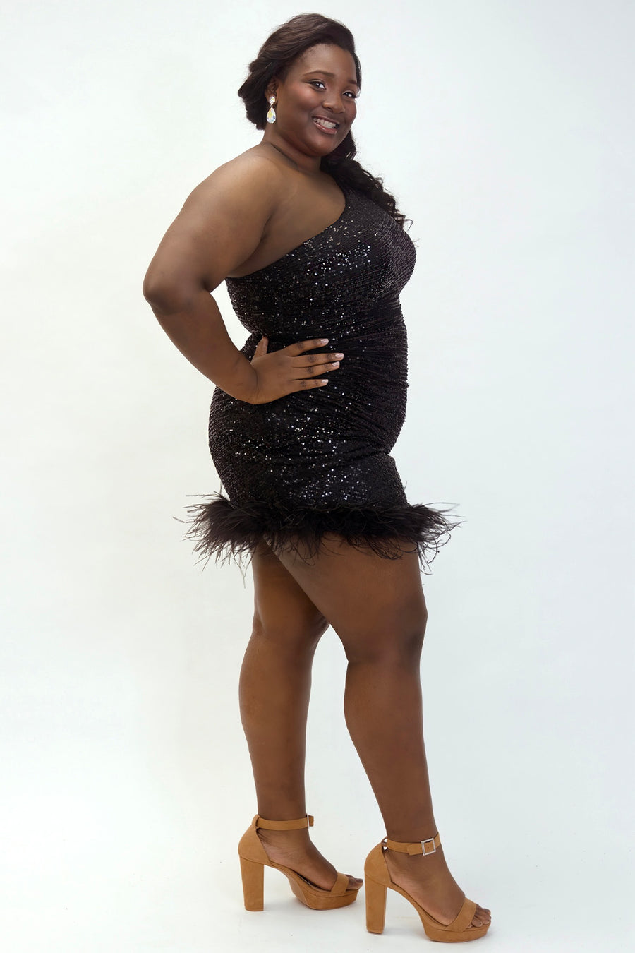 Plus Size Sequin Party Dress - Style JK2401 Feather Trim – Sydney's Closet