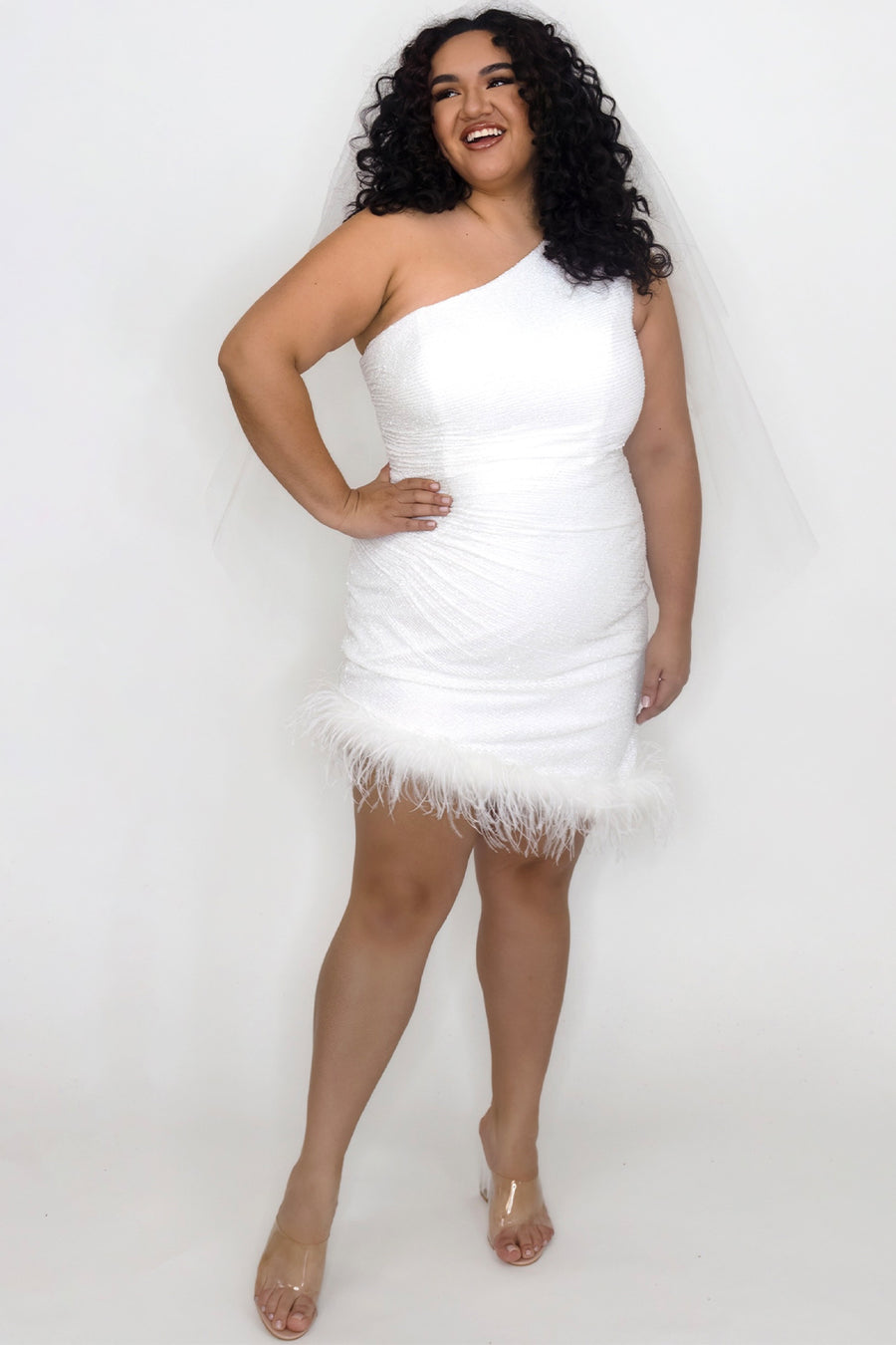 Plus Size Sequin Party Dress - Style JK2401 Feather Trim – Sydney's Closet
