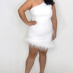 Plus Size Sequin Party Dress - Style JK2401 Feather Trim – Sydney's Closet