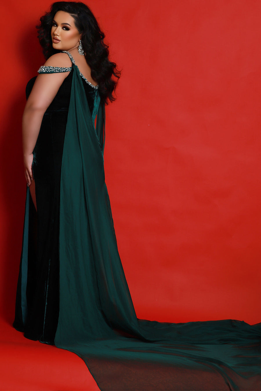 Plus Size Velvet Fitted Pageant Gown - Sydney's Closet JK2420