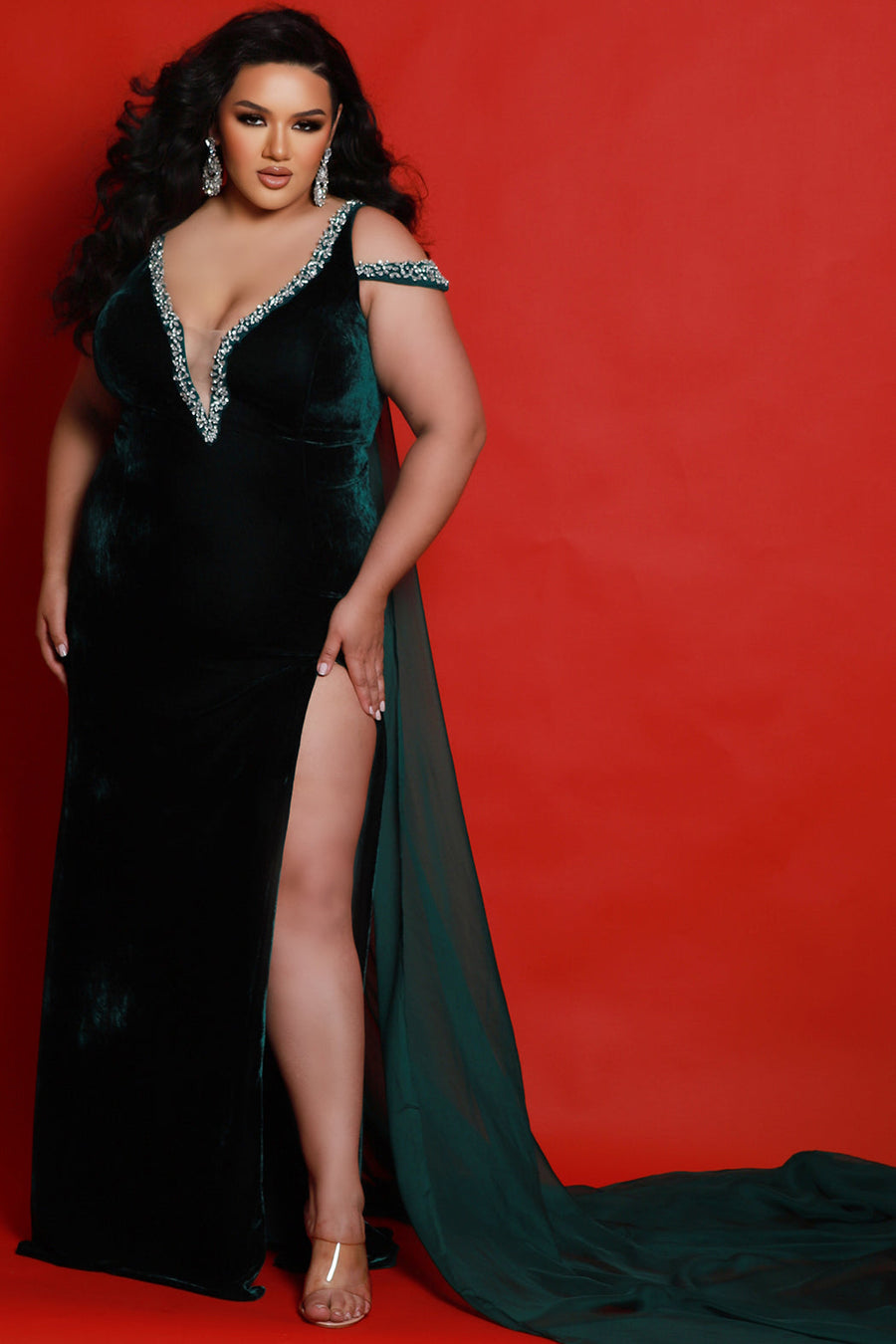 Plus Size Velvet Fitted Pageant Gown - Sydney's Closet JK2420