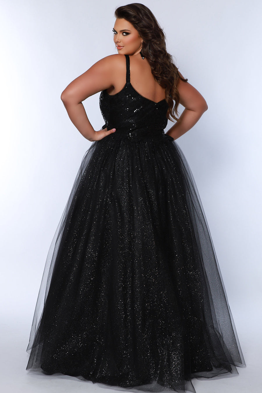 Extended Plus Size Black Ballgown - Sydney's Closet SC7371