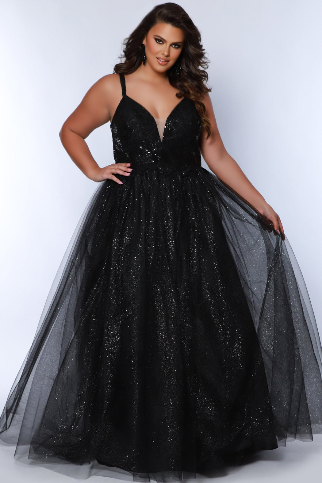Extended Plus Size Black Ballgown - Sydney's Closet SC7371