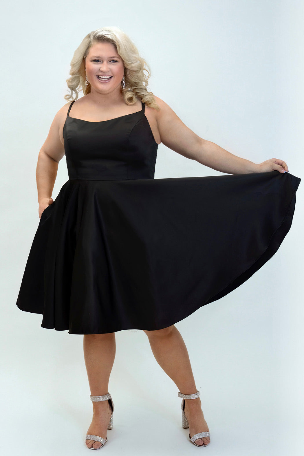 Black Plus Size Scoop Neck Satin Dress | Sydney's Closet