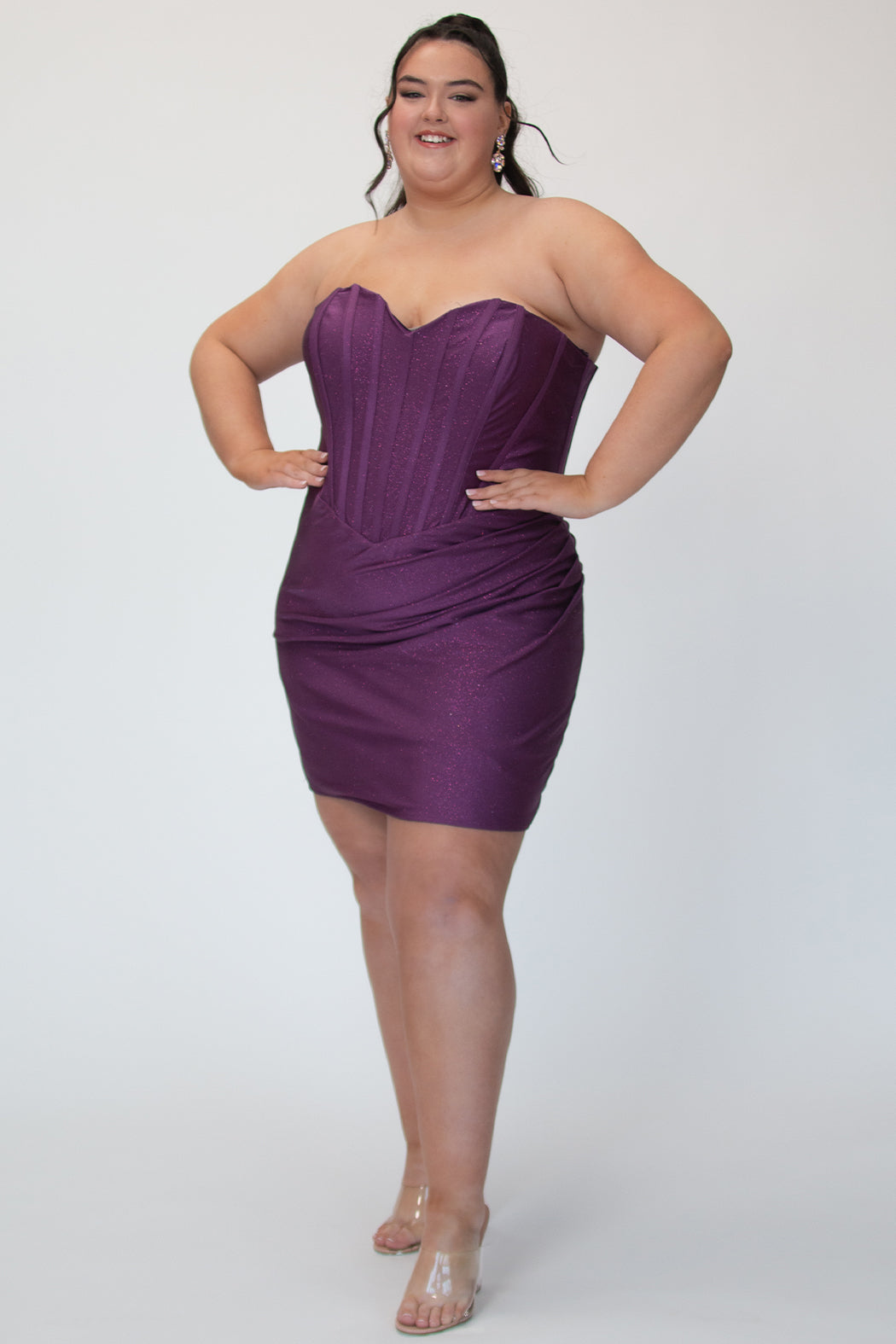 Plus-Size Short Party Dress Purple Fitted Stretch - Sydney's Closet SC8143