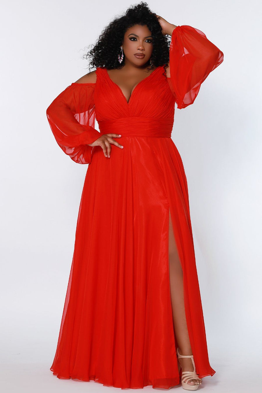 Plus SIze Cold Shoulder Chiffon Formal Dress | Sydney's Closet