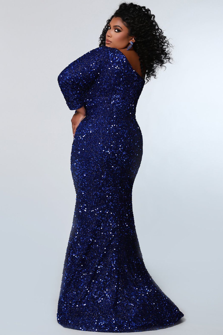 Plus Size Single Off-Shoulder Paillettes Dress w/ Side Slit